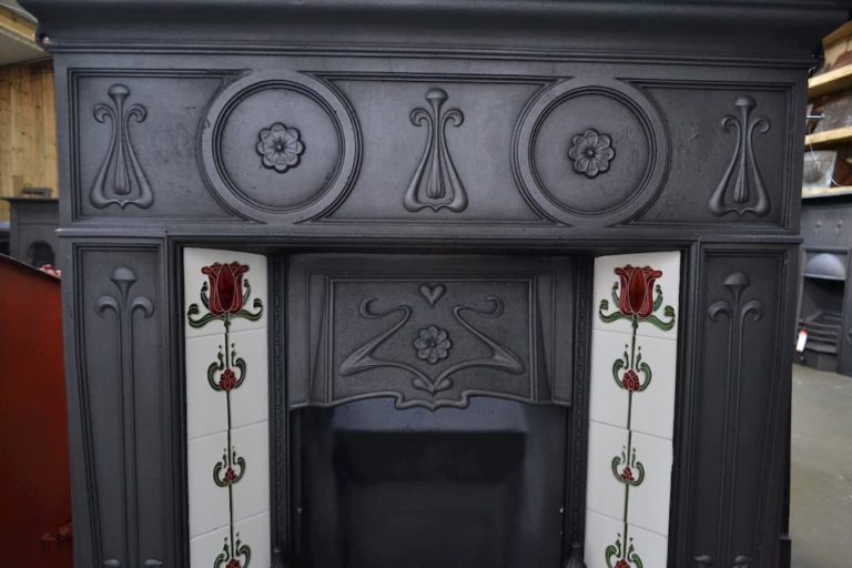 Edwardian Art Nouveau Tiled Fireplace - 1002TC - Antique Fireplace Co